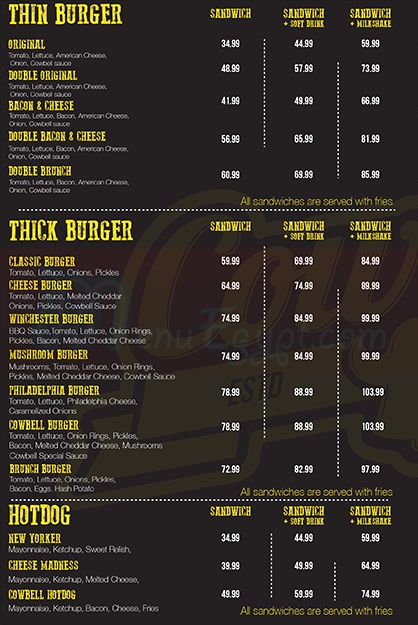 Menu delivery - hotline - Cowbell Burger | منيو ورقم مطعم كاوبيل | Egypt