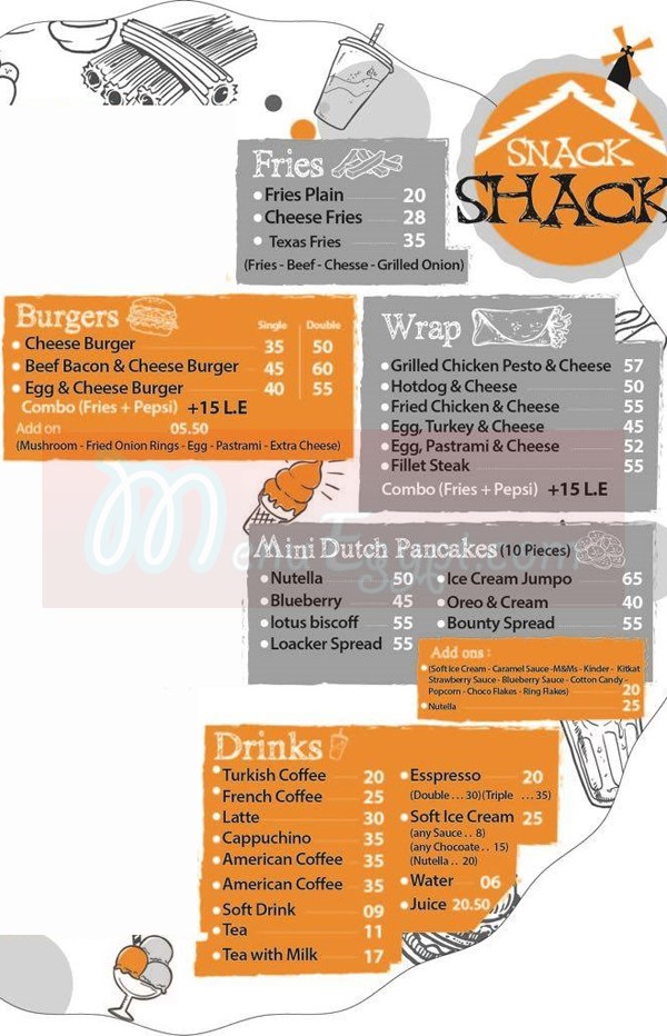 Menu delivery - hotline - Snack Shack | منيو ورقم مطعم سناك شاك | Egypt