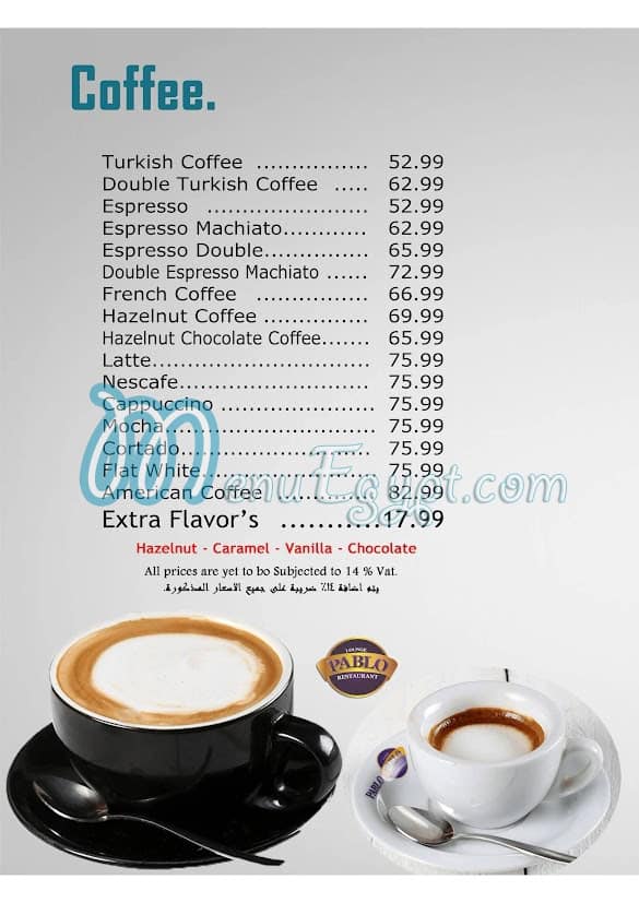Pablo Cafe Cafe - menu , branch number